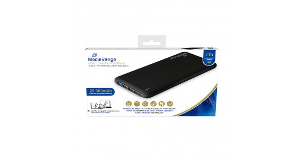 MediaRange Mobile Power Bank 25.000mAh, with USB-C Power Delivery fast ...